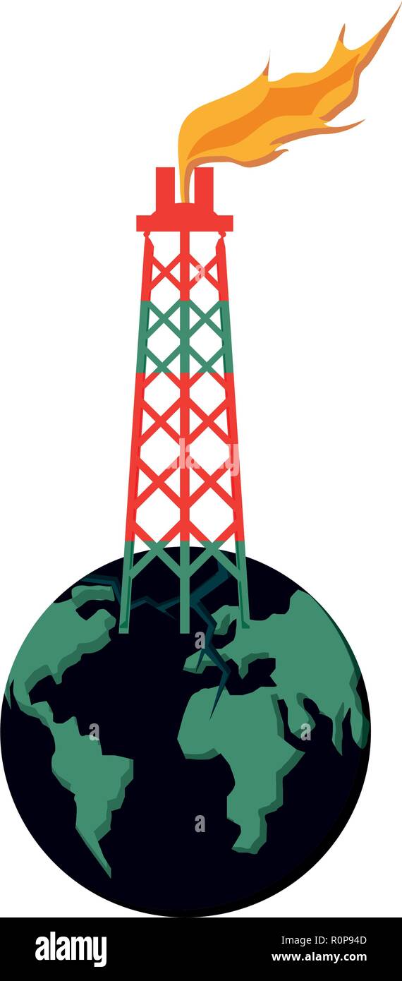tower of plant oil extraction with world planet vector illustration ...