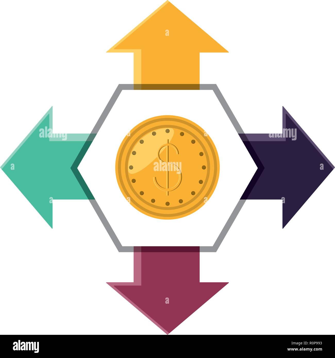 coin dollar with arrows in different directions vector illustration ...
