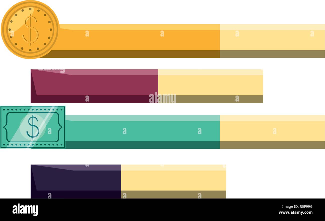 bill dollar with coin and infographics bars vector illustration design ...