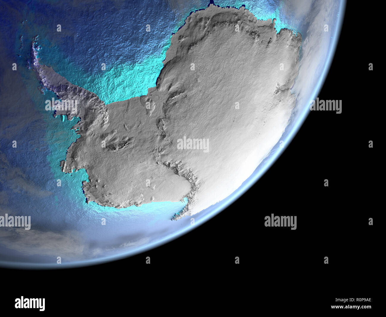 Antarctica from space on planet Earth. 3D illustration. Elements of ...
