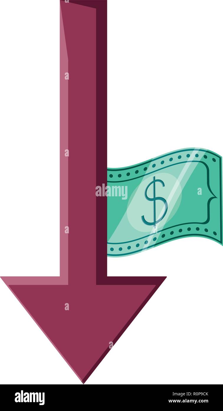 bill dollar money with arrow down vector illustration design Stock ...