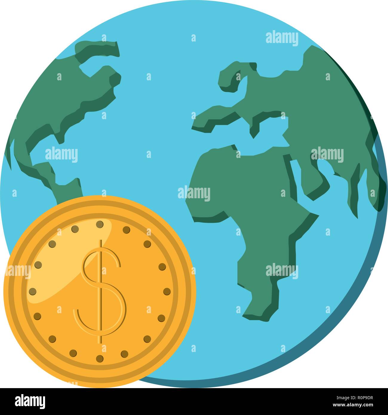 world planet earth with coin dollars vector illustration design Stock ...