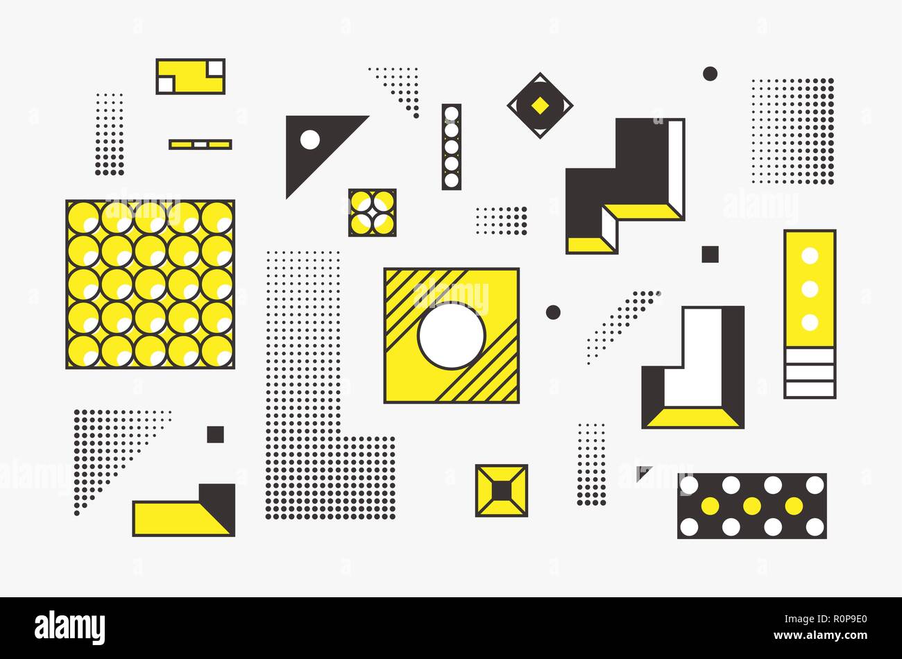 Universal trend linear geometric shapes set with halftone elements ...