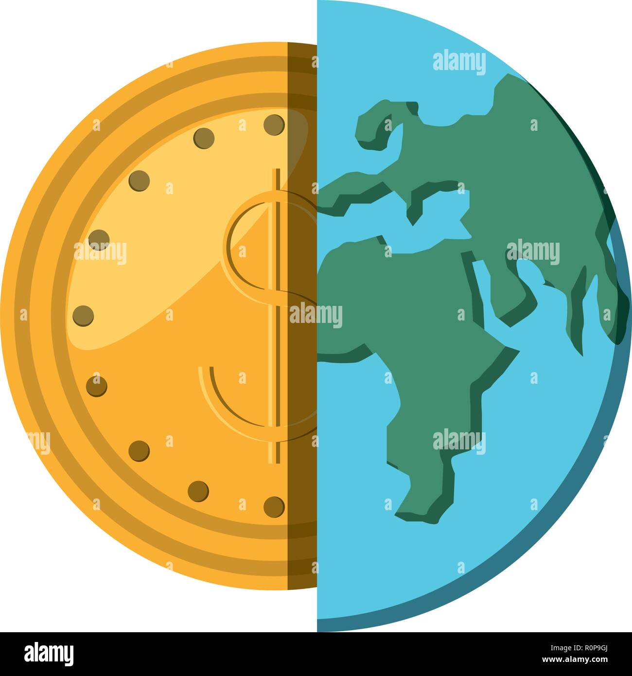 world planet earth with coin dollars vector illustration design Stock ...