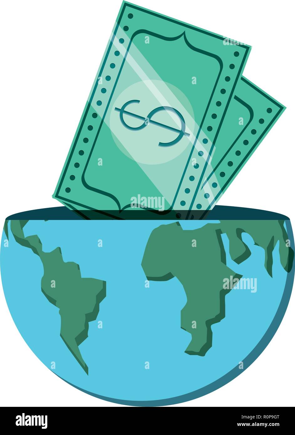 world planet earth with bills dollars vector illustration design Stock ...