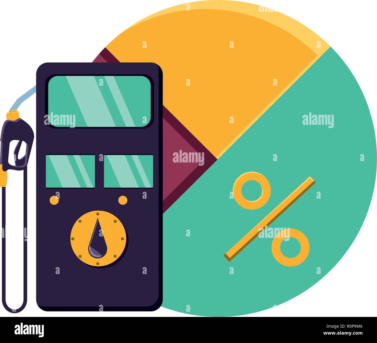 gasoline service station with pie statistics vector illustration design ...