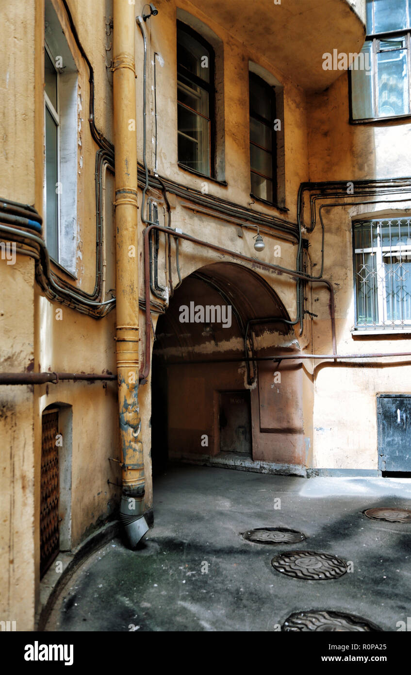 View of the St. Petersburg, Russia courtyard with the old houses of ...
