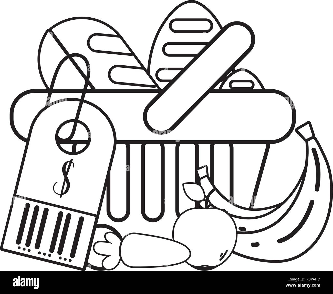 Illustration supermarket shopping products Black and White Stock Photos ...