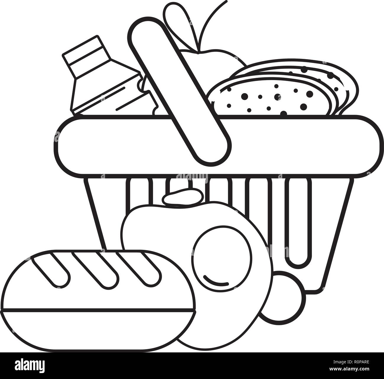 Illustration supermarket shopping products Black and White Stock Photos ...