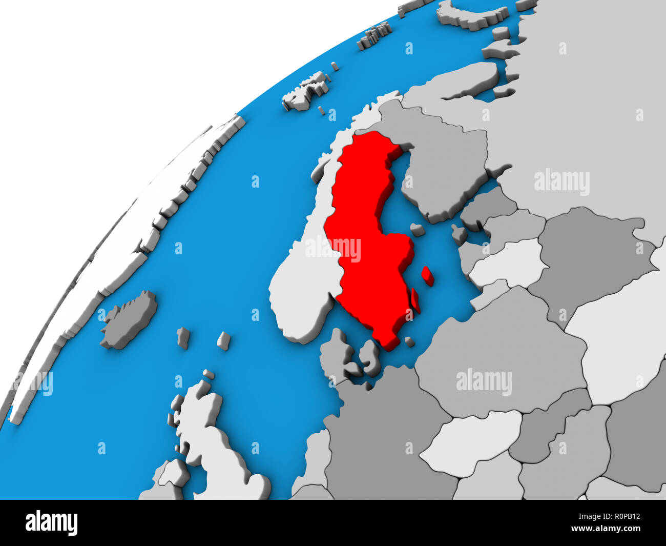 Sweden on 3D globe. 3D illustration Stock Photo - Alamy