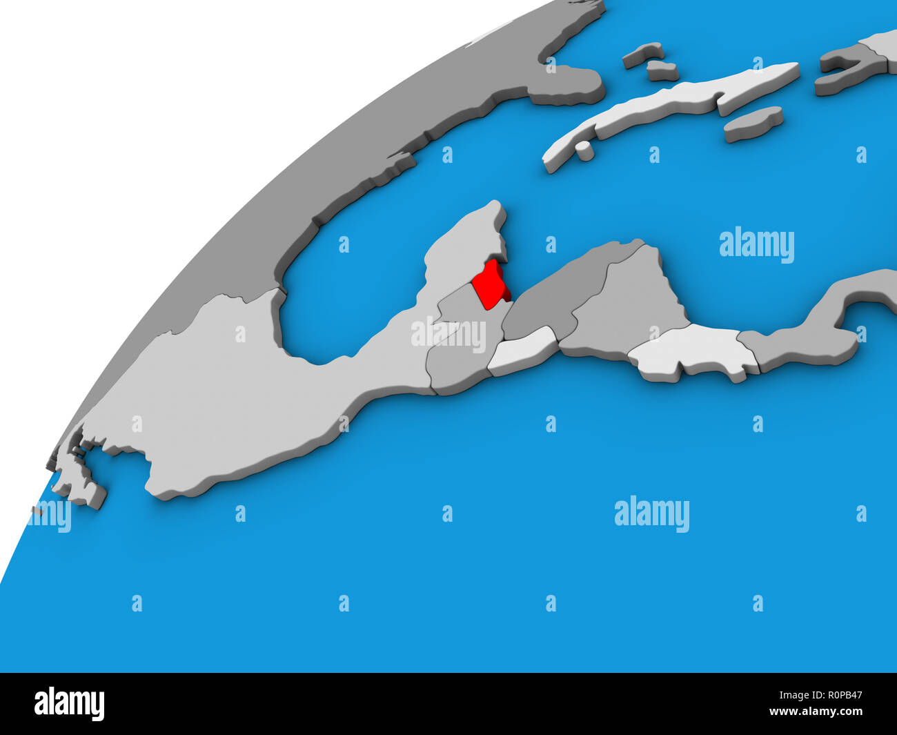 Belize on 3D globe. 3D illustration Stock Photo - Alamy