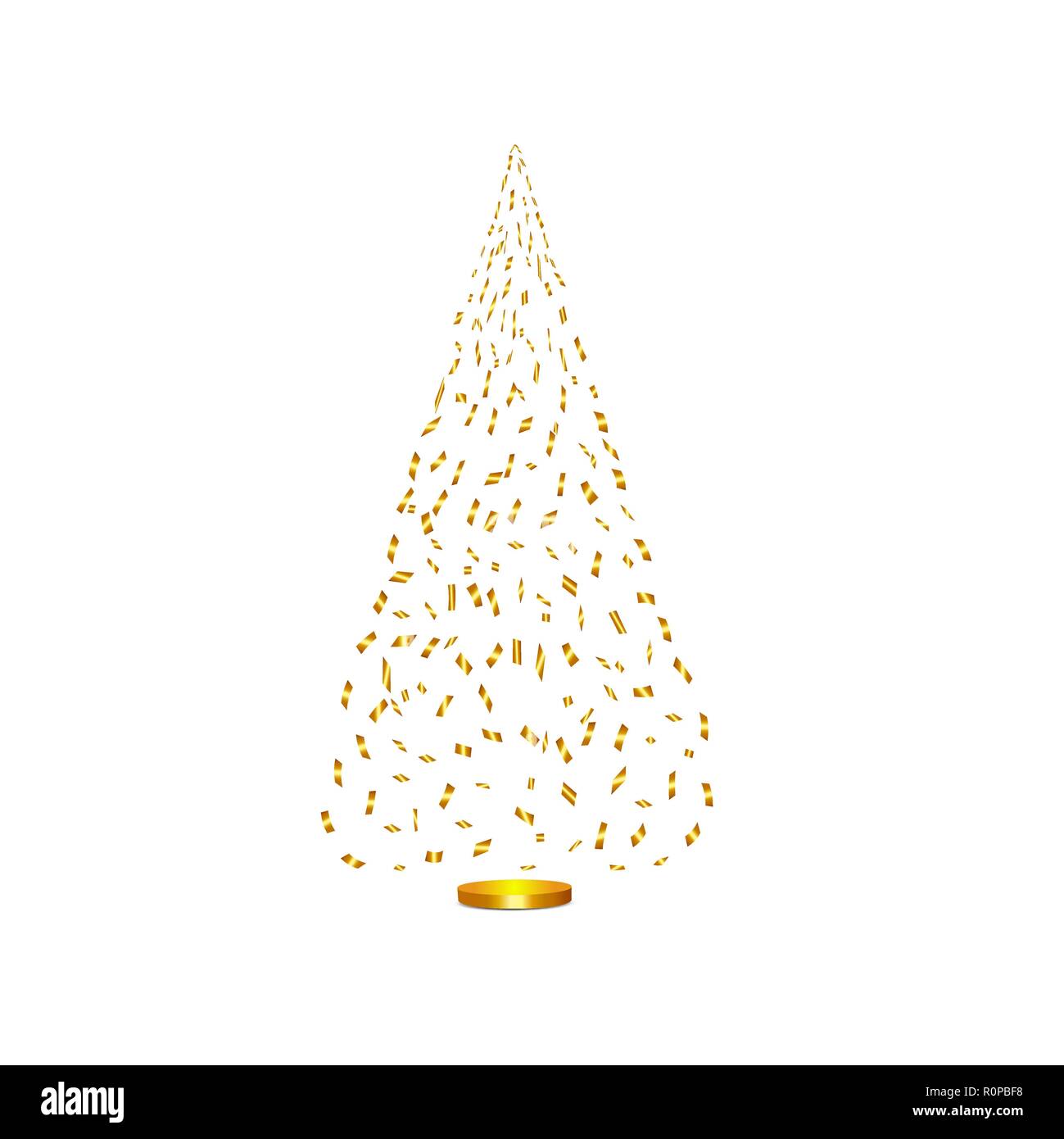 Christmas tree from golden confetti on white background. New Year ...