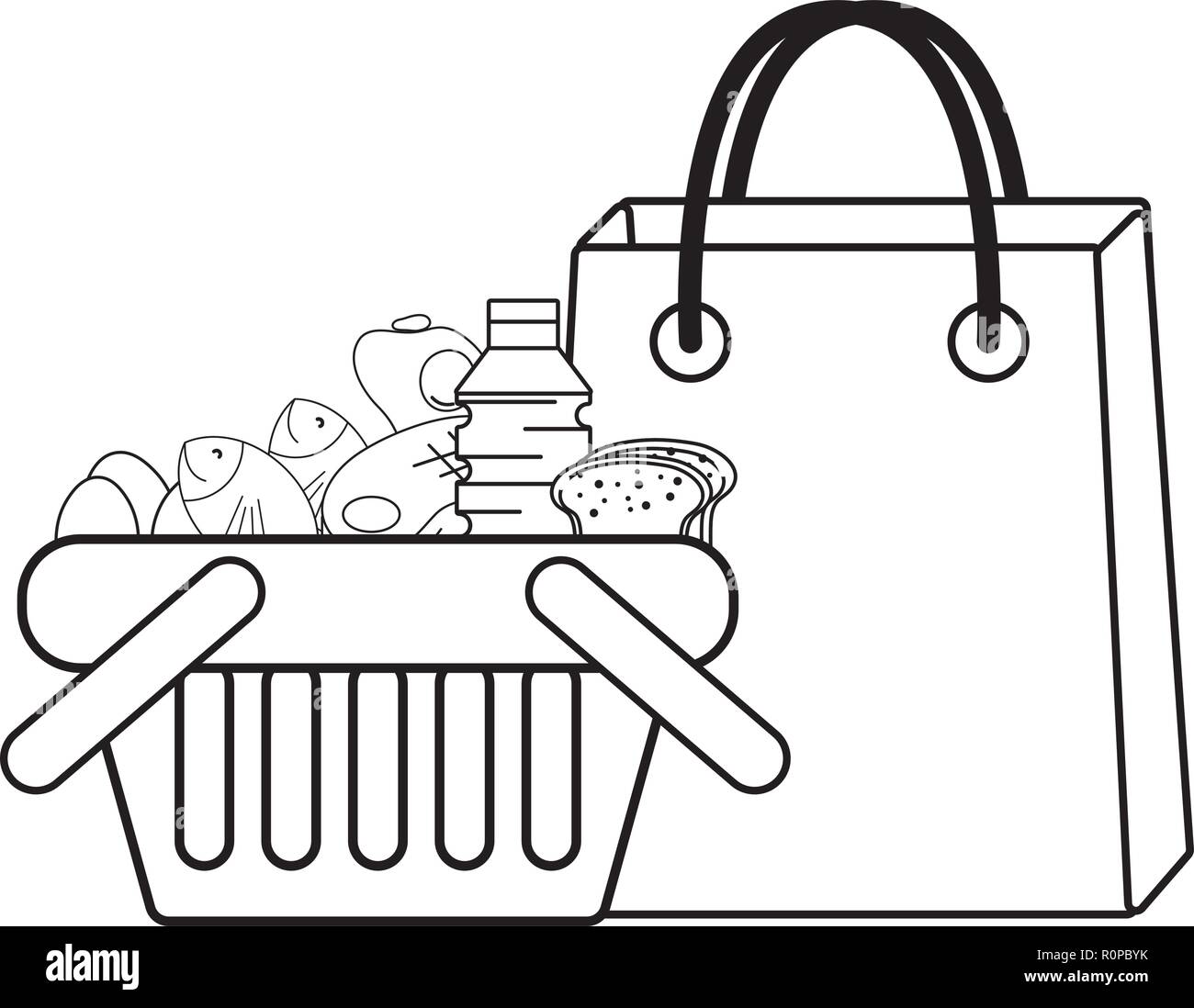 groceries purchase basket black and white Stock Vector Image & Art - Alamy