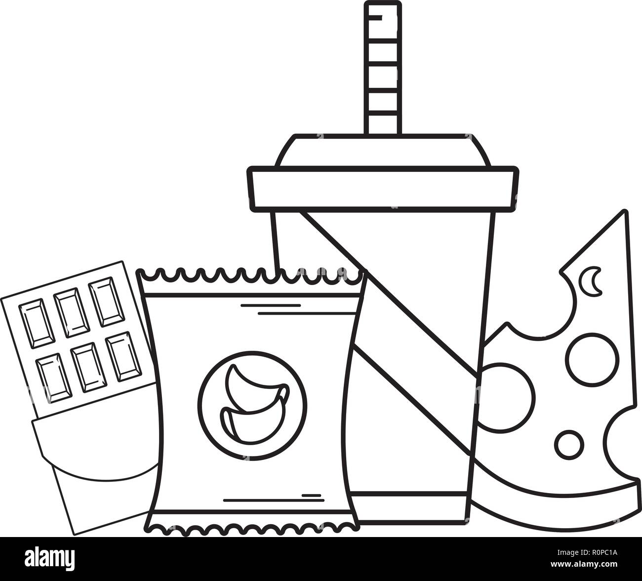 fast food drinks and candies black and white Stock Vector Image & Art ...