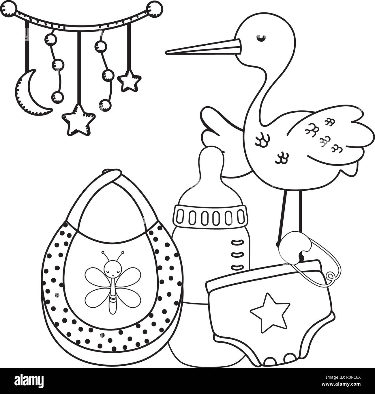 Baby Shower Stork Clip Art Black And White