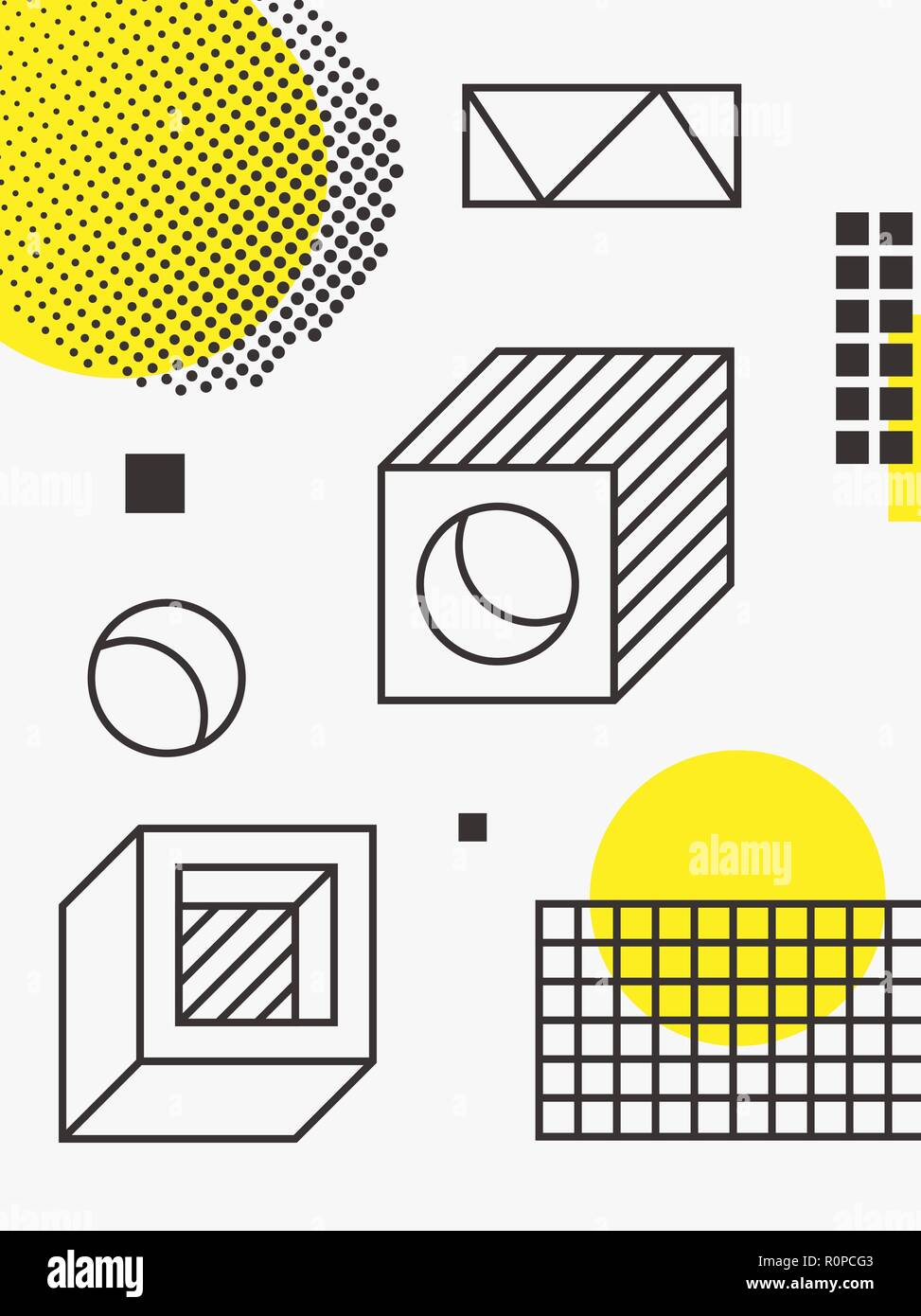 Universal trend poster. Linear geometric shapes set with halftone ...
