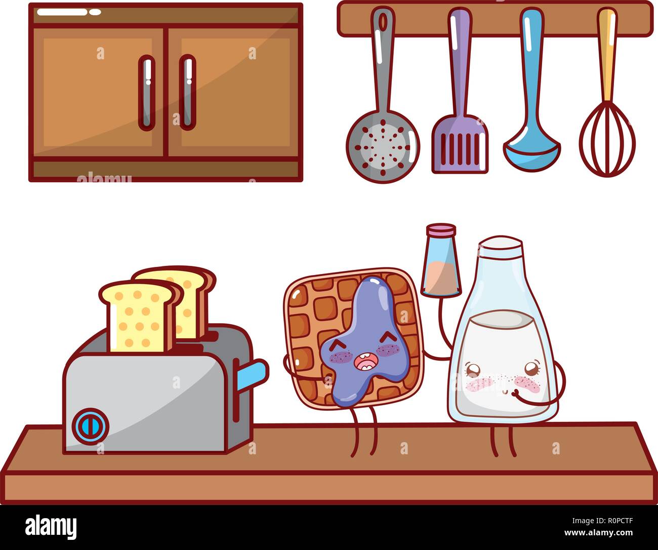 Kitchen and food kawaii cartoons Stock Vector Image & Art - Alamy