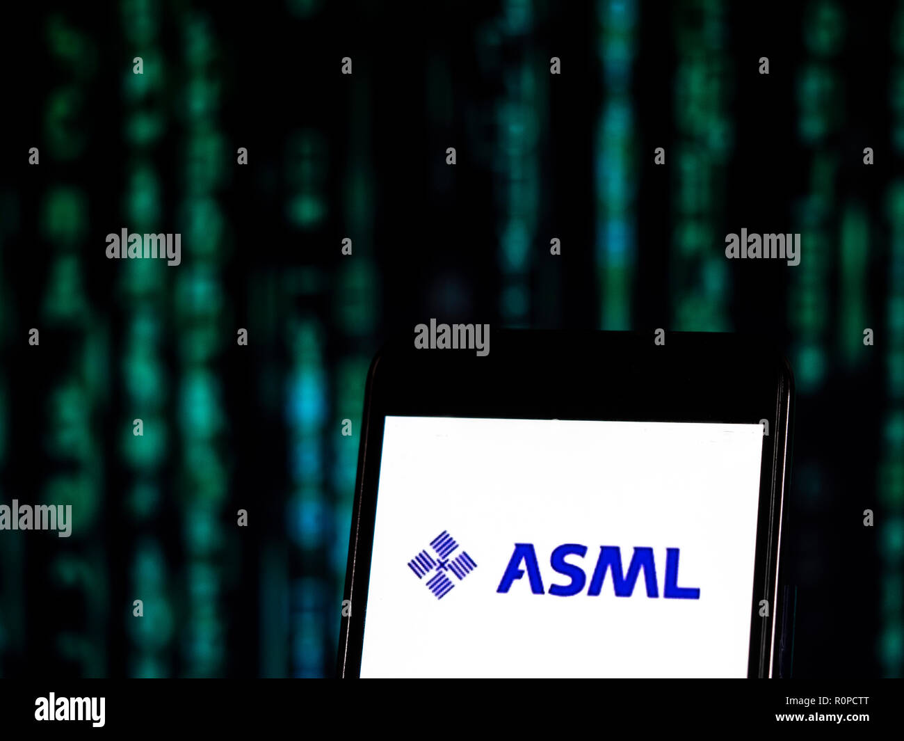 ASML Holding Semiconductor company logo seen displayed on smart phone ...