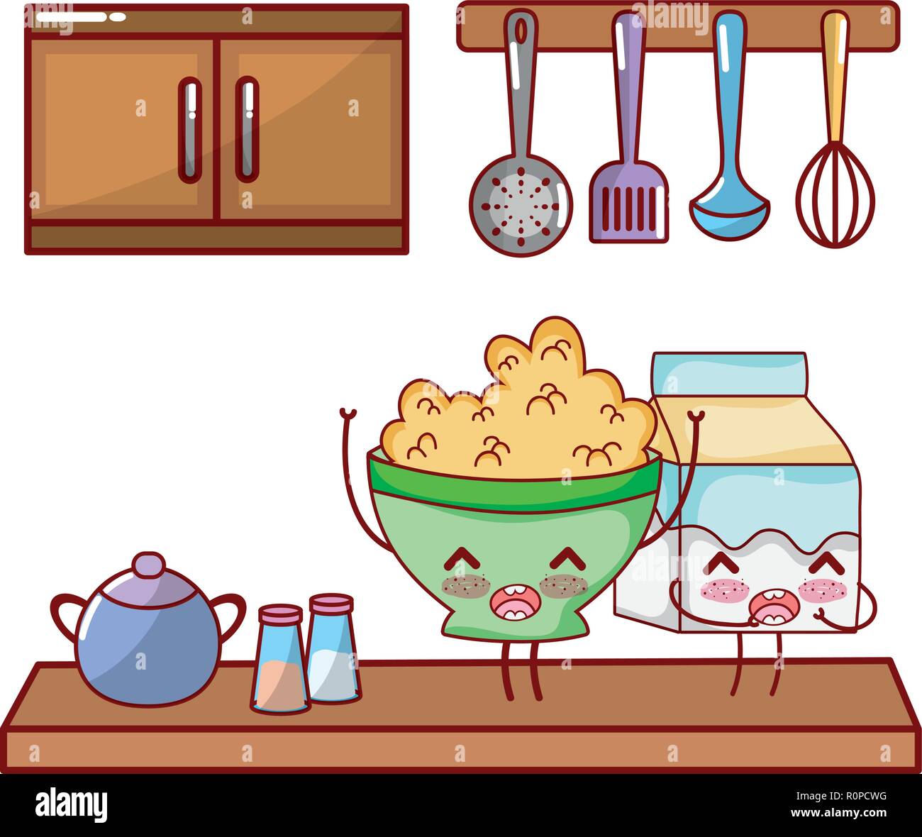 Kitchen and food kawaii cartoons Stock Vector Image & Art - Alamy