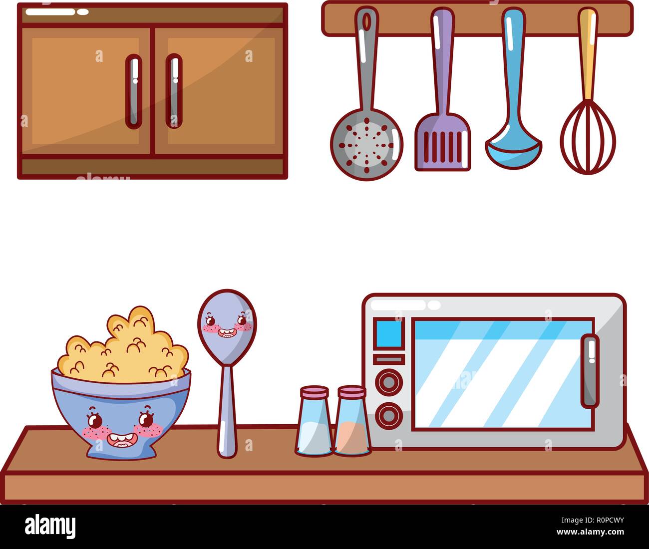 Kitchen and food kawaii cartoons Stock Vector Image & Art - Alamy