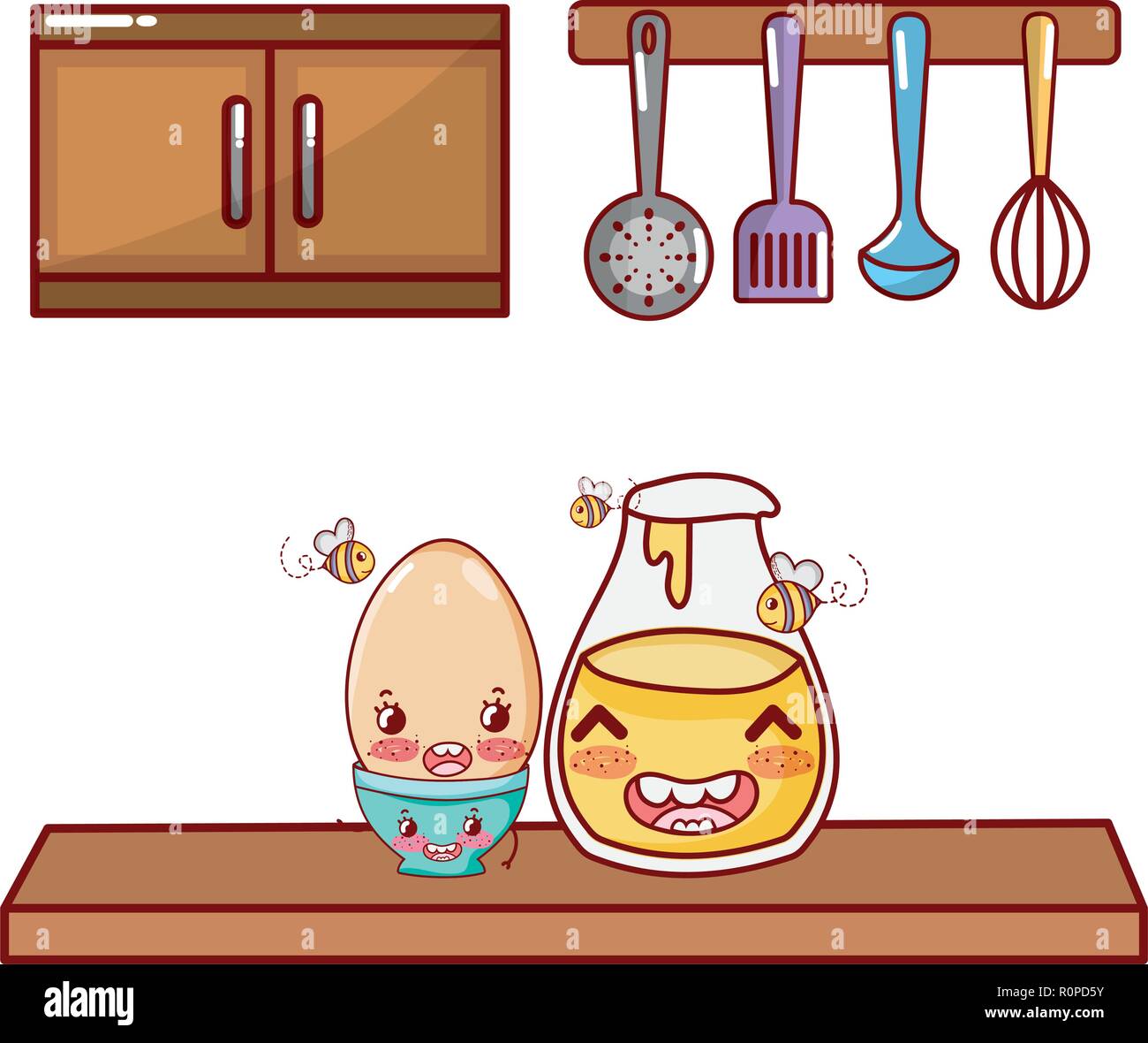Kitchen and food kawaii cartoons Stock Vector Image & Art - Alamy