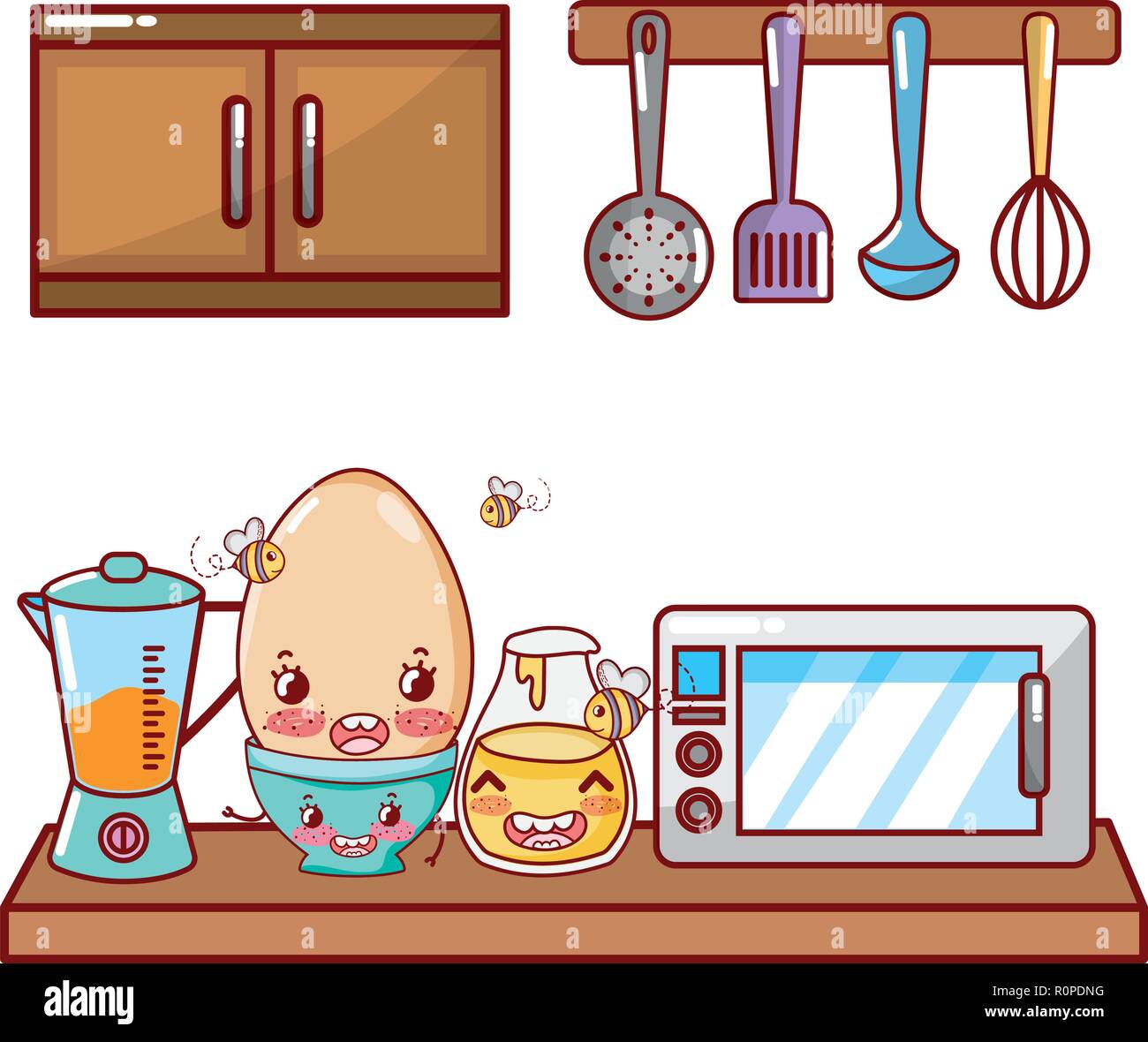Kitchen and food kawaii cartoons Stock Vector Image & Art - Alamy