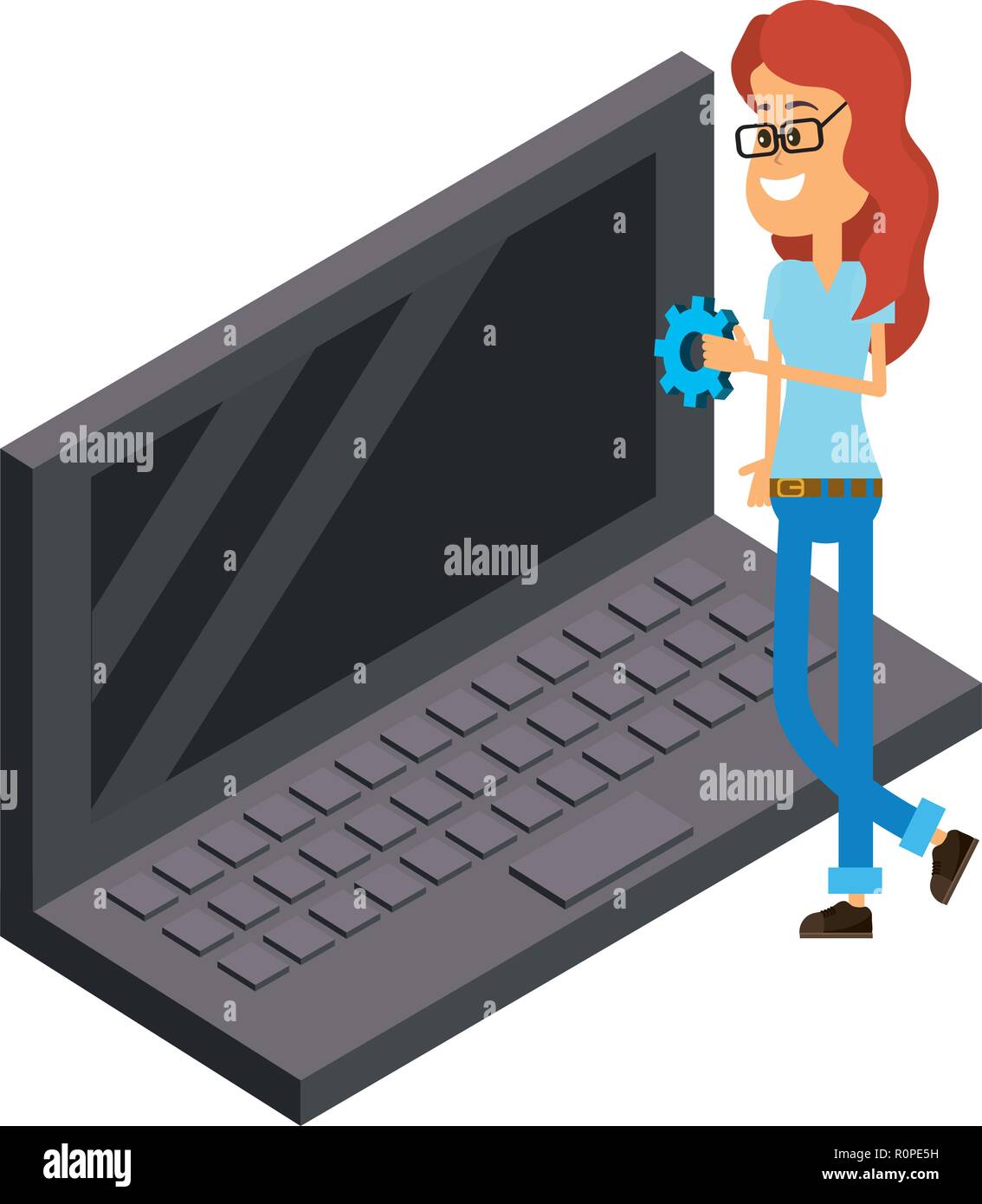 Woman and technology isometric Stock Vector Image & Art - Alamy