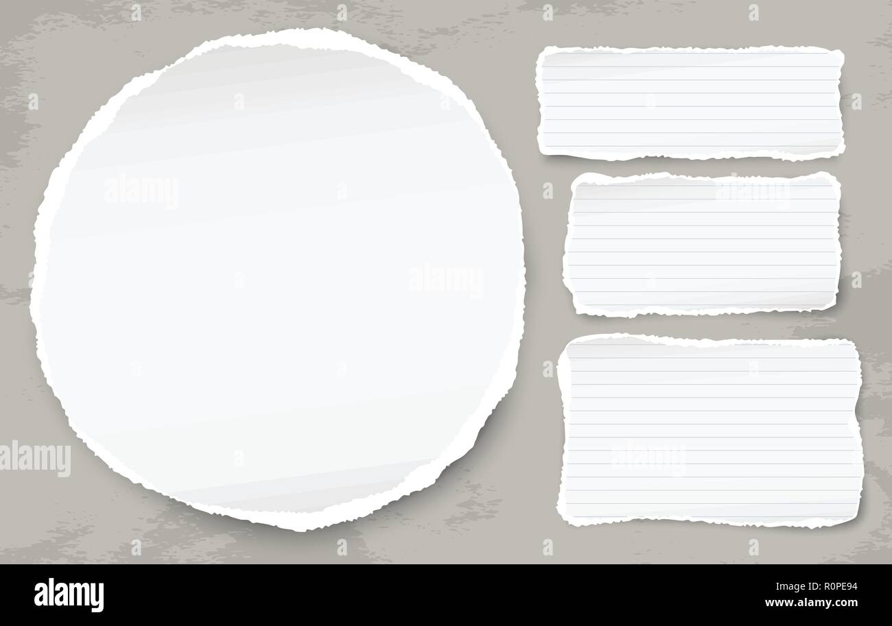 White round ripped paper with torn note strips for text or message on ...