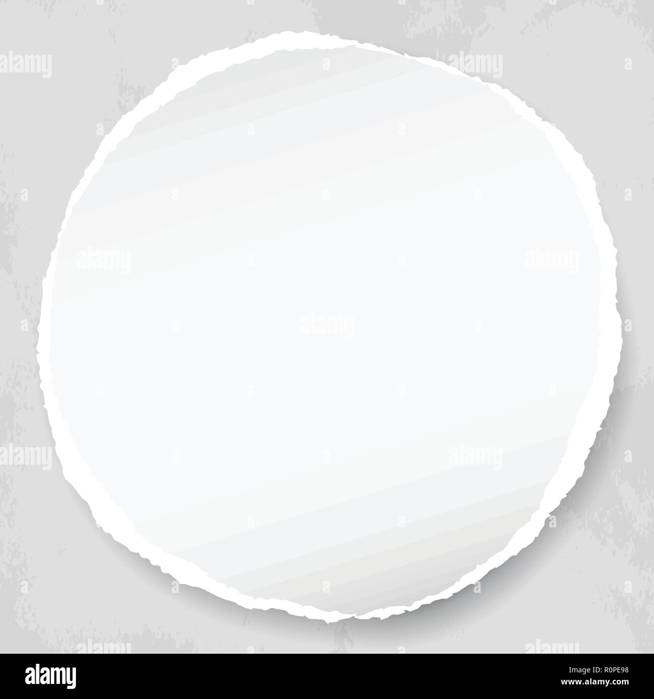 White round ripped paper with shadow for text or message on light grey ...