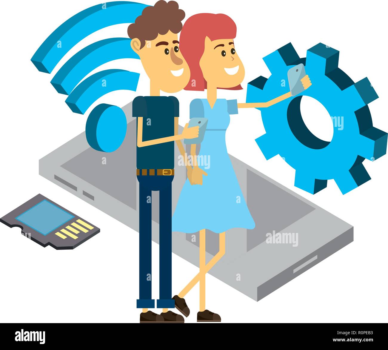 Couple taking a selfie isometric concept Stock Vector Image & Art - Alamy