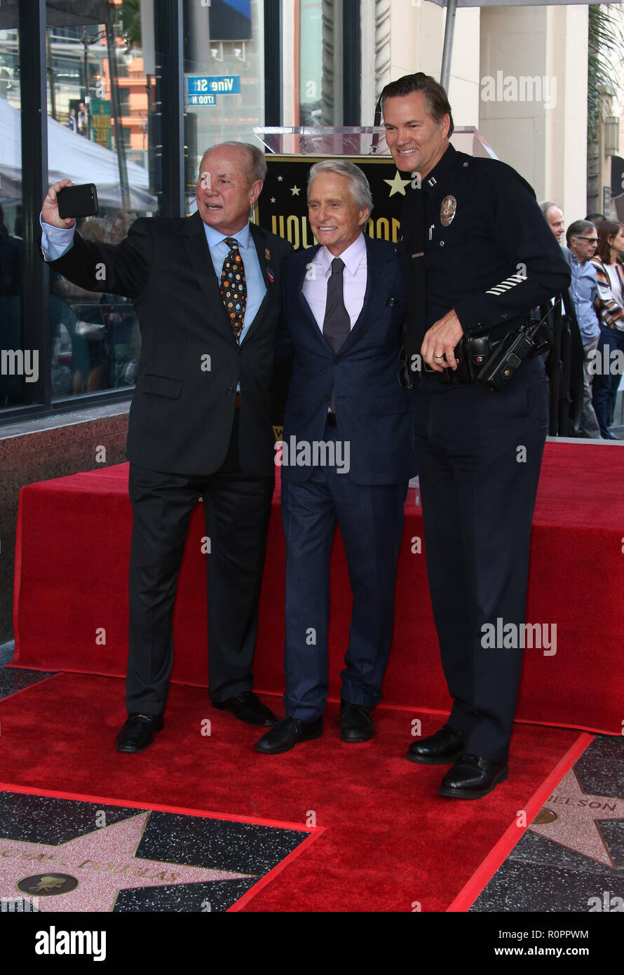 Hollywood, CA - November 06 Tom LaBonge, Michael Douglas, Cory Palka ...