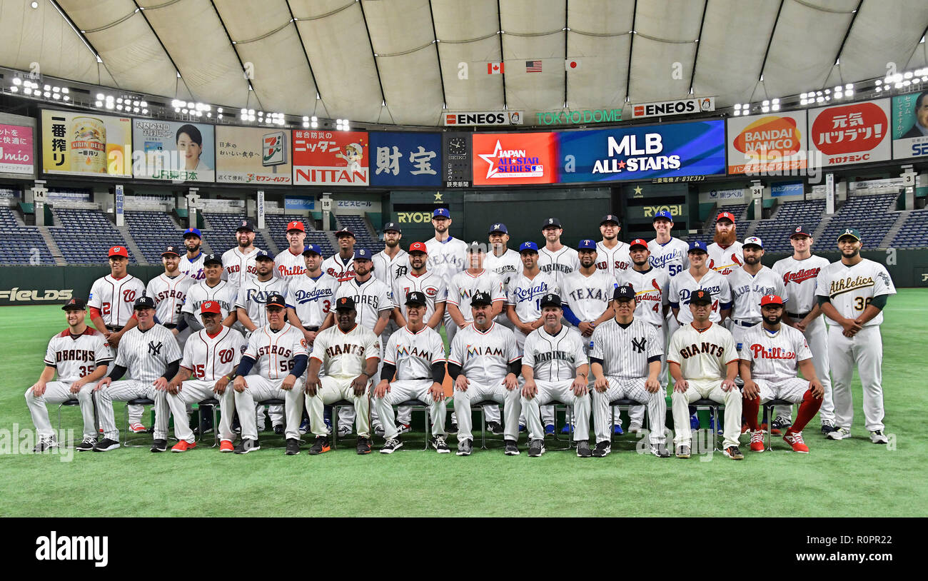 MLB All-Star team pose for camera at the Tokyo Dome in Tokyo, Japan on ...