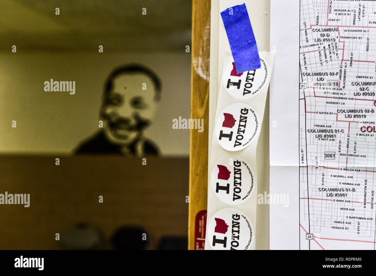 Columbus, Ohio, USA. 6th Nov, 2018. Stickers written on I love voting ...