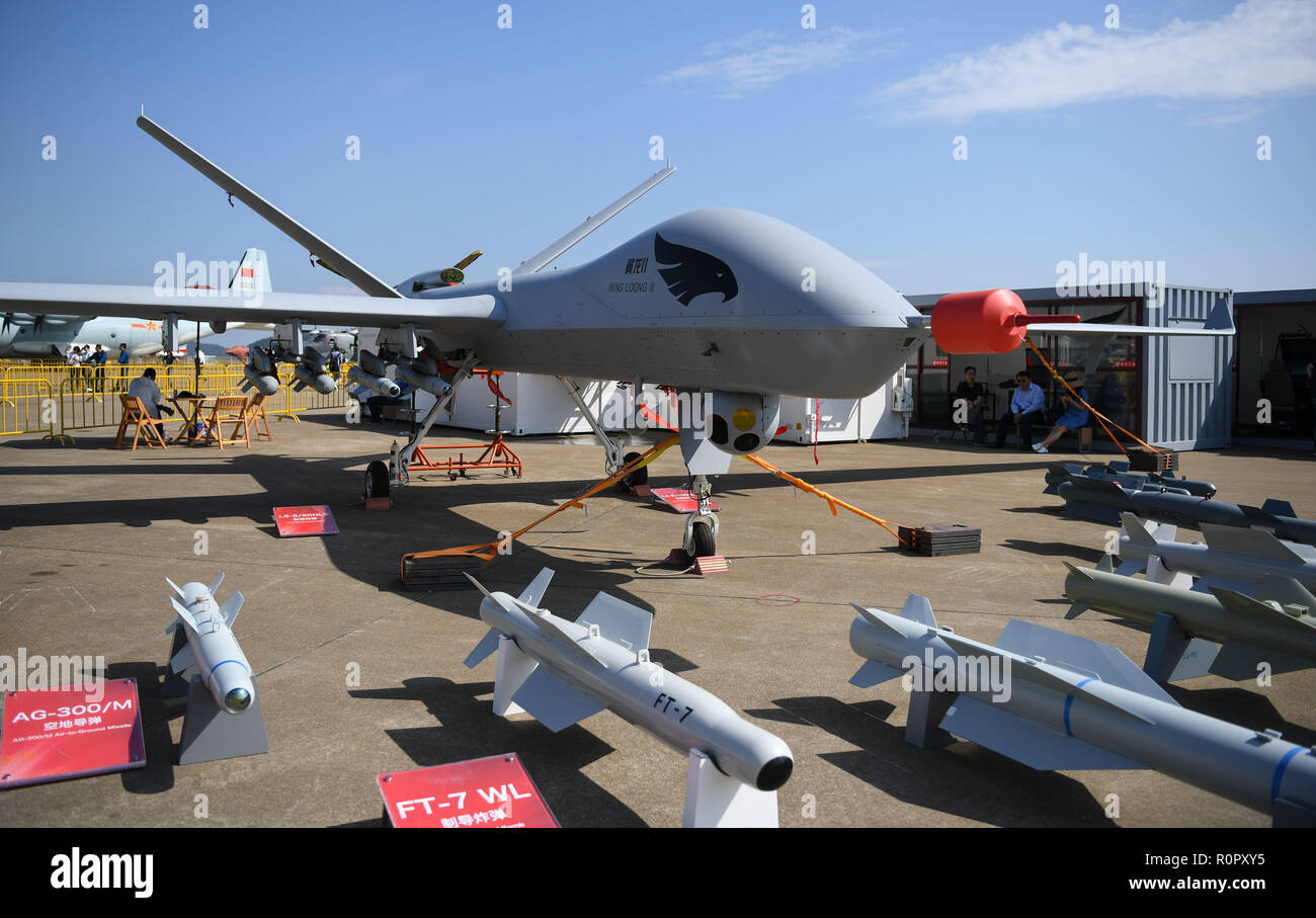 Zhuhai. 5th Nov, 2018. Photo taken on Nov. 5, 2018 shows Wing Loong II ...