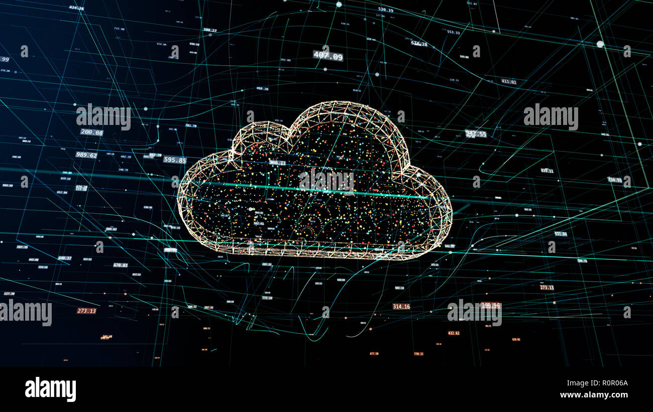 Cloud technology, cloud computing symbol, random numbers and others elements which creating ...