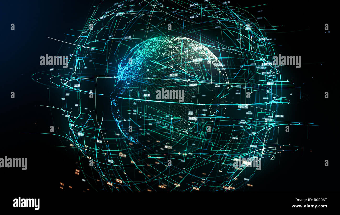 global network illustration, 3D illustration symbolizing global information technology with ...