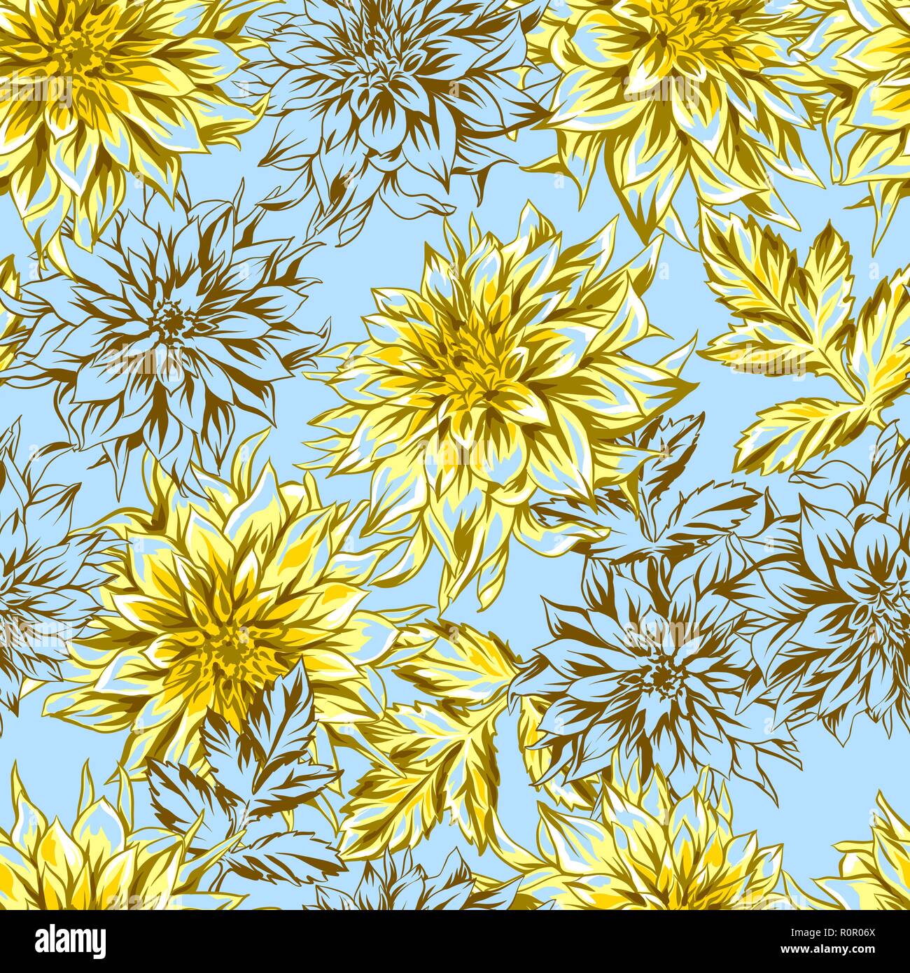 Seamless pattern with fluffy yellow dahlias. Beautiful decorative ...
