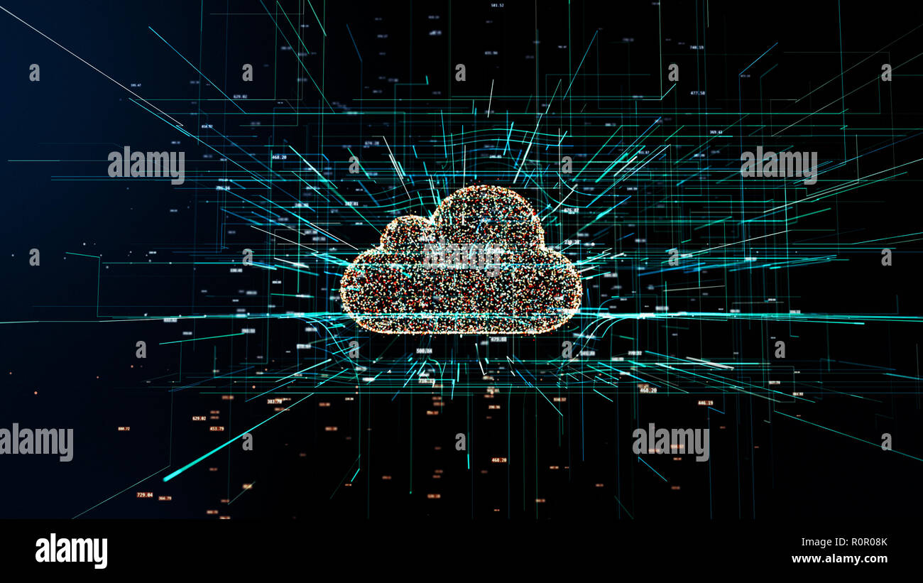 Cloud technology, cloud computing symbol, random numbers and others elements which creating ...