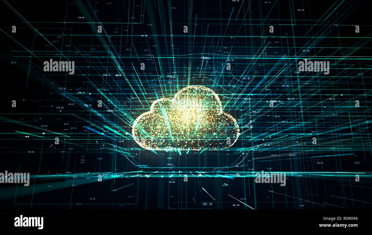 Cloud technology, cloud computing symbol, random numbers and others elements which creating ...