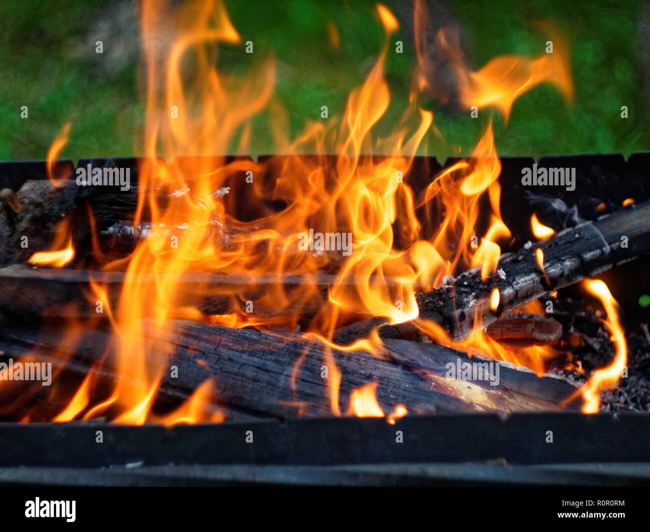 Fire burns night in barbecue hi-res stock photography and images - Alamy