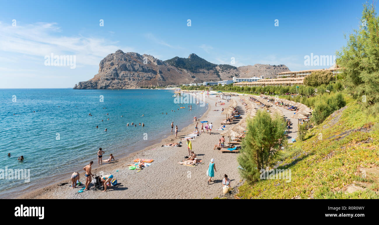 People enjoying their vacation on Kolymbia beach (Rhodes, Greece Stock ...