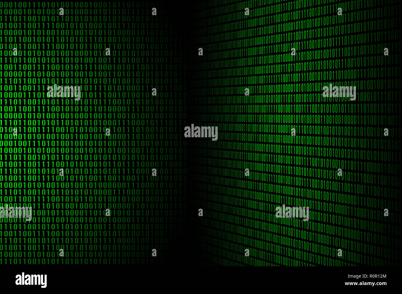 An image of a binary code made up of a set of green digits on a black ...