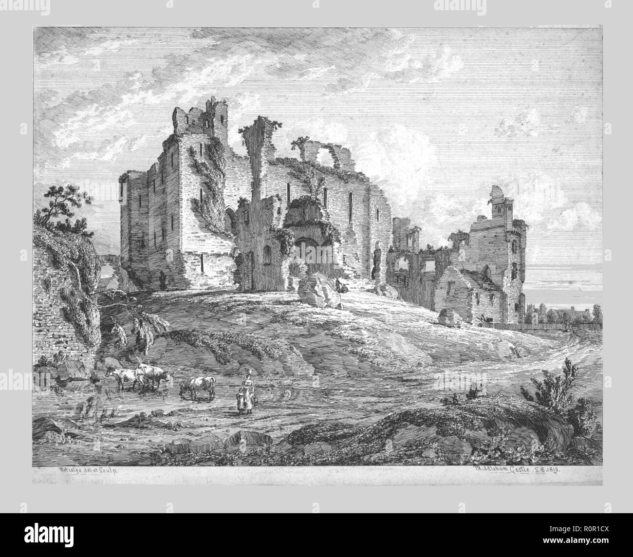 Middleham Castle, c1819. Creator: Metcalfe Stock Photo - Alamy