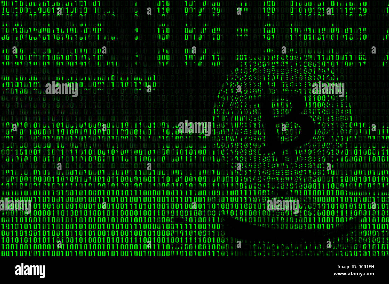 Image of the binary code from bright green digits, through which the ...