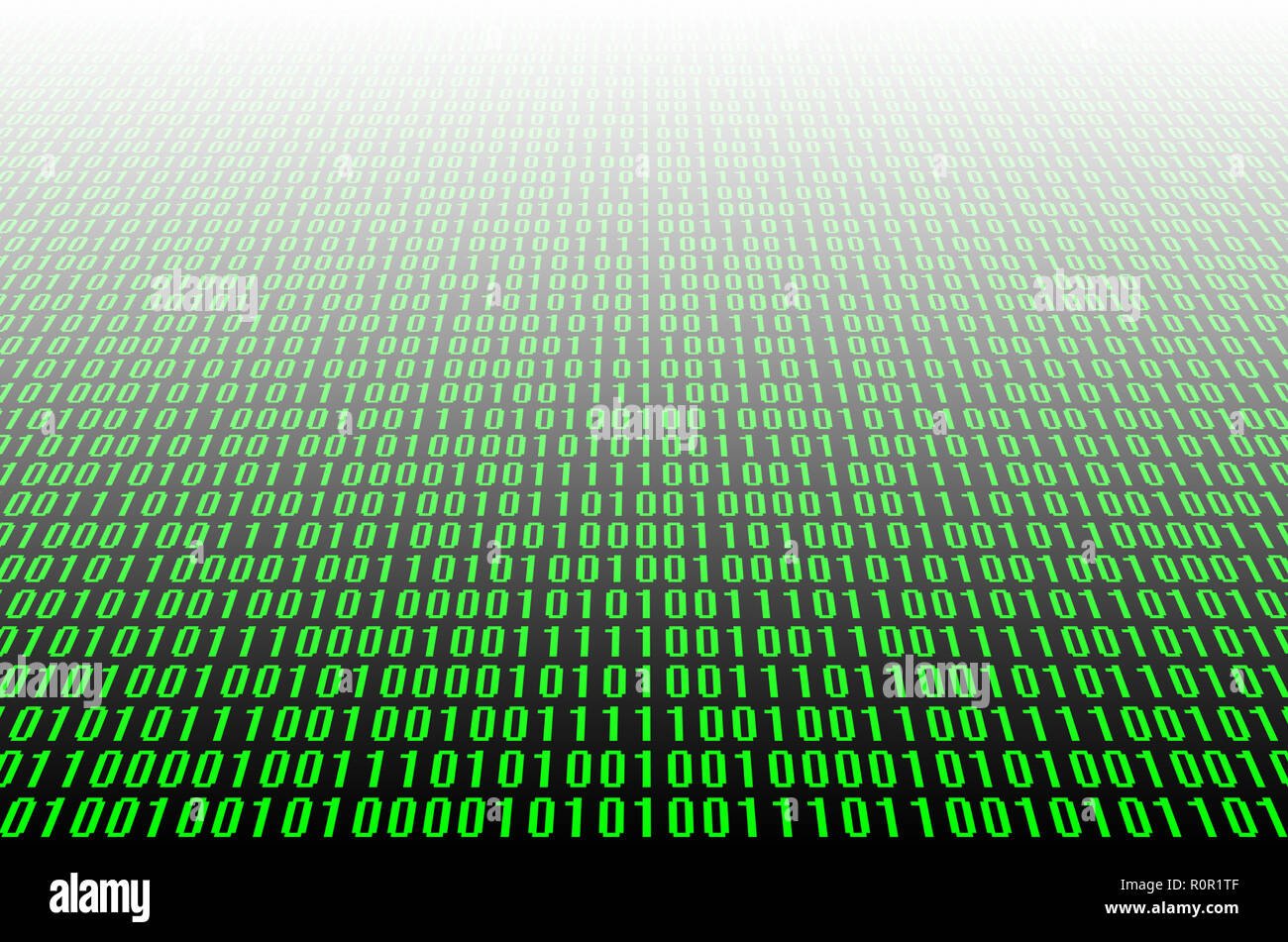An image of a binary code made up of a set of green digits on a black ...