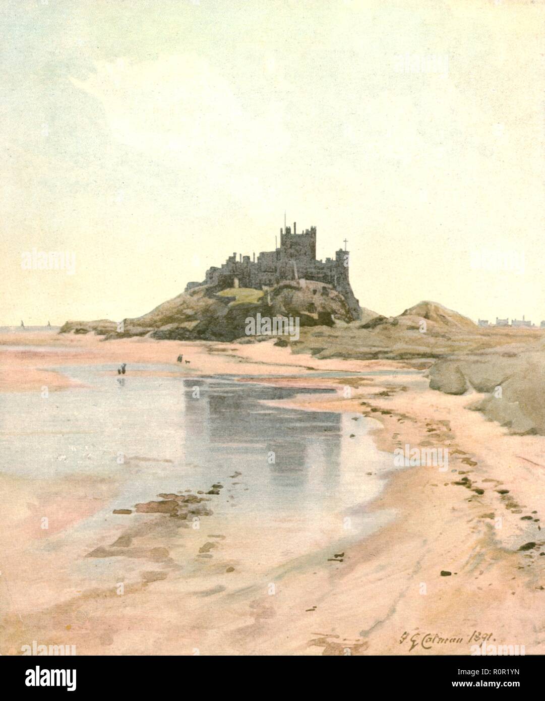 'Bamborough Castle', 1891, (c1900). Creator: Unknown Stock Photo - Alamy