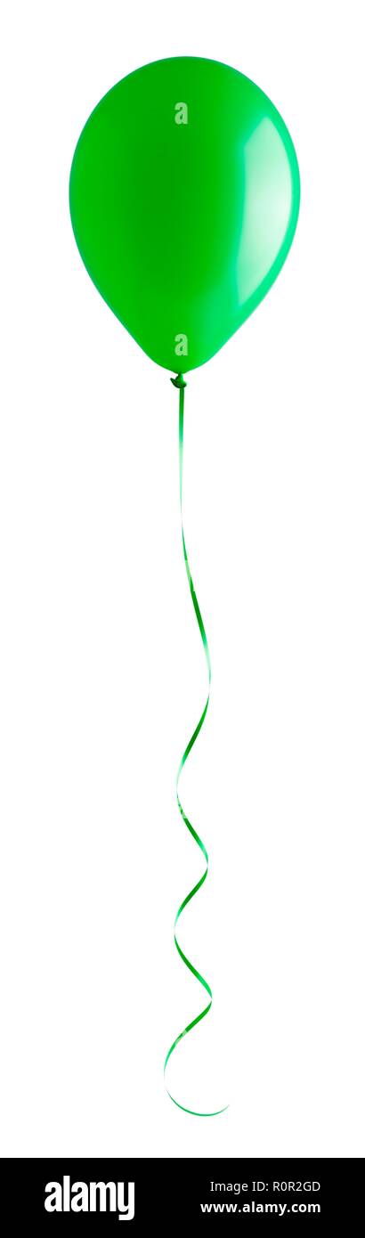 Green Balloon with a trailing green ribbon and a white backdrop Stock ...
