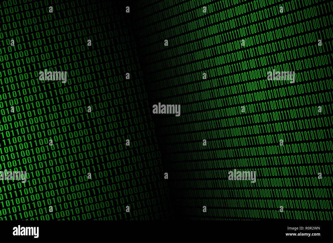 An image of a binary code made up of a set of green digits on a black ...