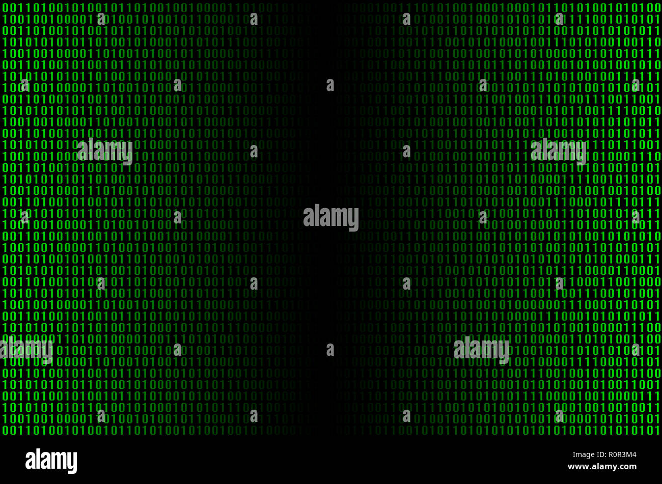 An image of a binary code made up of a set of green digits on a black ...