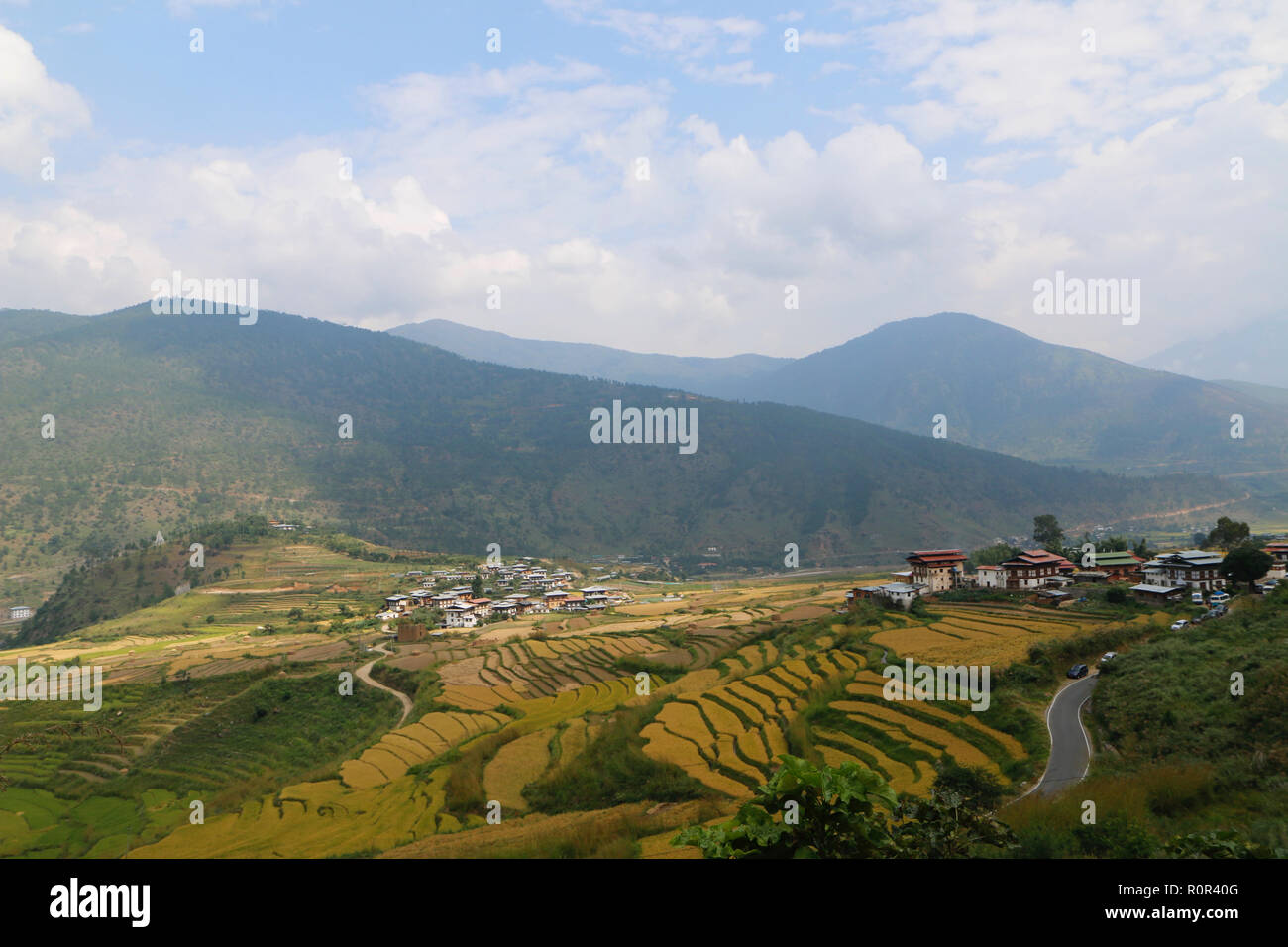 Bhutanese rural landscape in the mountains, near Thimphu, Bhutan Stock ...